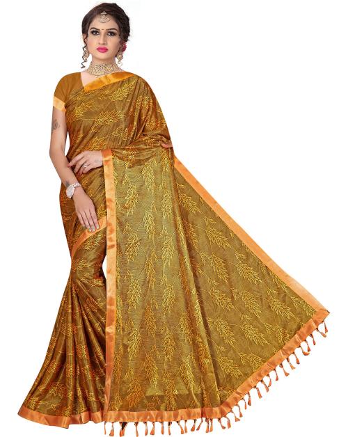 Buy N V Patel Women Mustard Plain Lycra Blend Bollywood Saree Online at ...