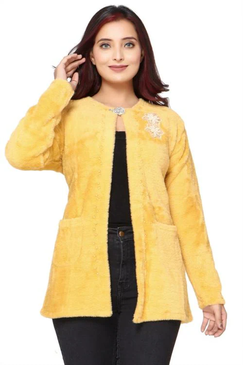 Buy SEWISTA Women Straight Full Sleeve Yellow Shrug Online at Best ...