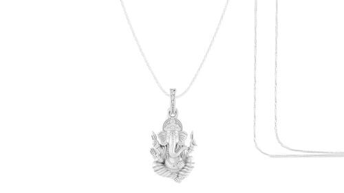 Buy A Akshat Sapphire Pure Silver God Ganesha Pendant With Chain ...
