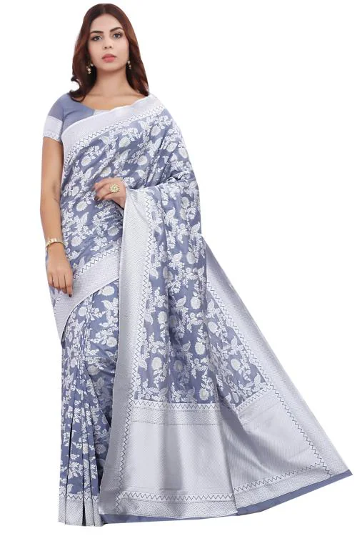 Buy Sariya Woven Lucknow Chikankari Silk Blend, Jacquard Saree ...