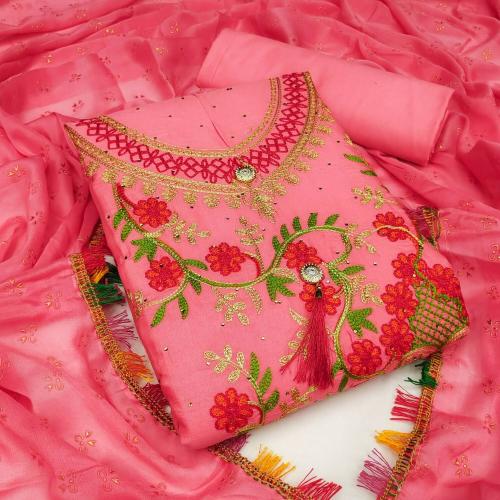 Buy GURHAL Embroidered Cotton Unstitched Dress Material Pink Online at ...