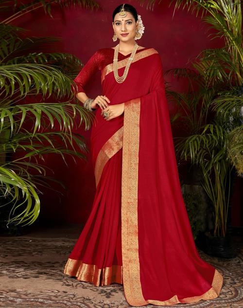 Buy Siril Poly Silk & Vichitra Red Color Saree With Blouse Piece ...