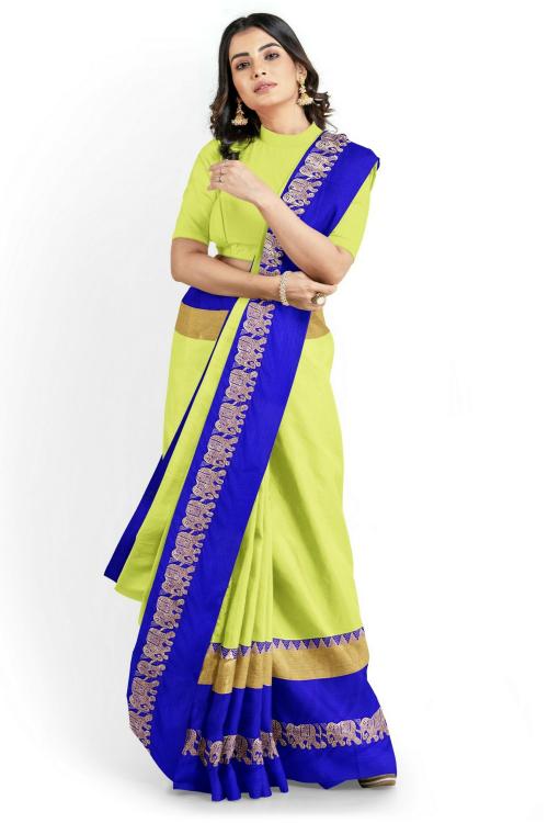 Buy SWIFFIN Exclusive Collection Cotton Silk Banarasi Redium-Navy Blue ...