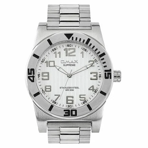 Buy OMAX Analog Silver Watch white Dial With Silver Strap for Men ...