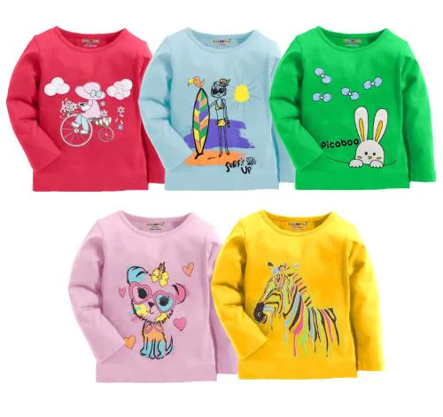 Buy KUCHIPOO Girls Multi Color Printed Cotton Blend Pack of 5 Tshirts ...