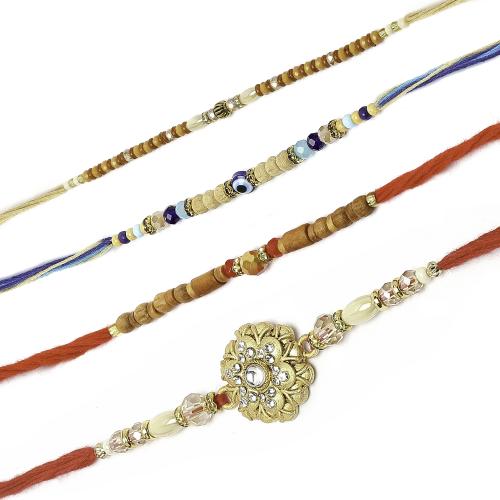 Buy Modern Yet Traditional Beaded Thread Rakhis Combo of 4 With Roli ...
