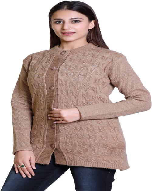 Buy VENATORIA Self Design Round Neck Casual Women Brown Sweater ...