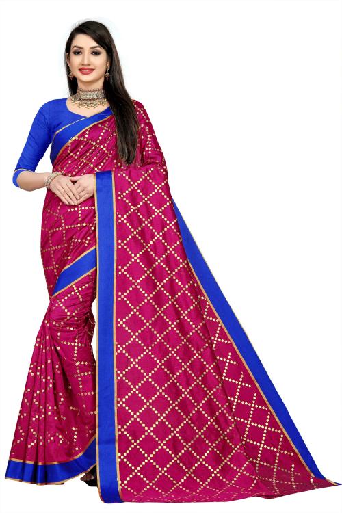 Buy sareya veela Bollywood Women Pink Checkered Satin Sarees Online at ...