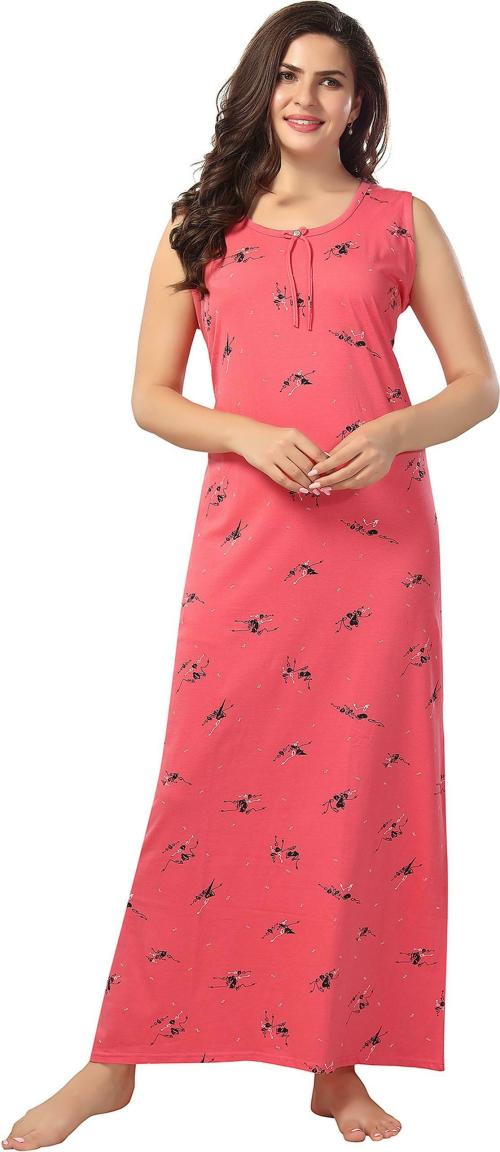 Buy Be You Women Dark Peach Printed Cotton Blend Nighty Online at Best ...