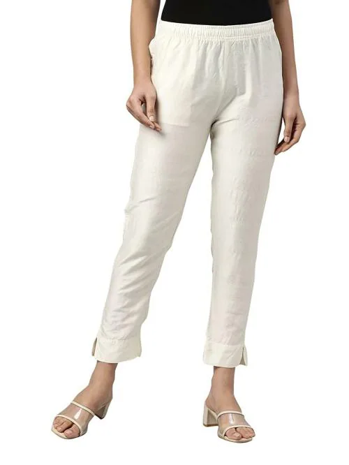 Buy GO COLORS Women White Solid 100% Cotton Pants Online at Best Prices ...