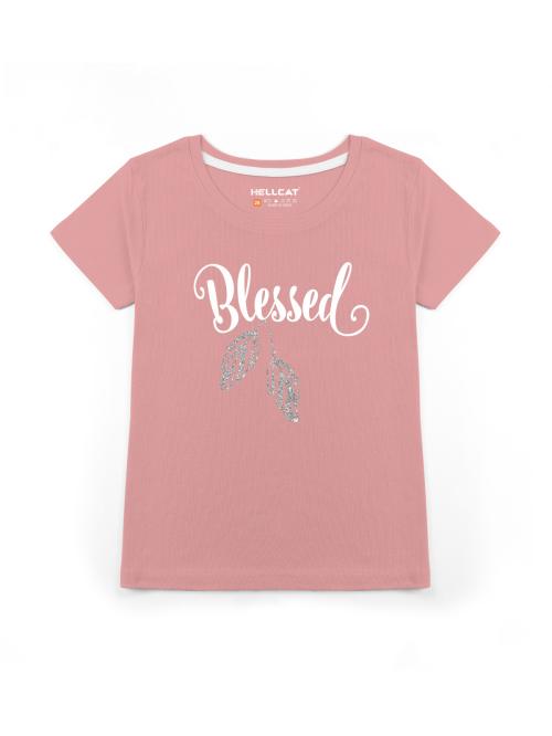 Buy HELLCAT Girls Pink Cotton Blend Printed Single Round Neck T-shirt ...