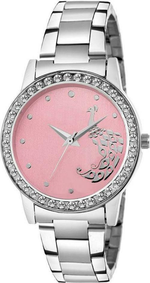Buy Miss Perfect Analog Pink Crystal Studded Dial Silver Strap Wrist ...
