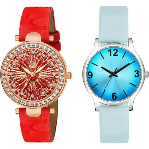 Buy Splazos Analog Red, Blue Dial Red Strap Watch For Girls (Pack of 2 ...