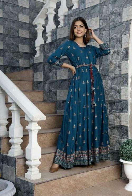 Buy Sa Rasa Women Blue Printed Viscose Rayon Anarkali Kurta Online at ...