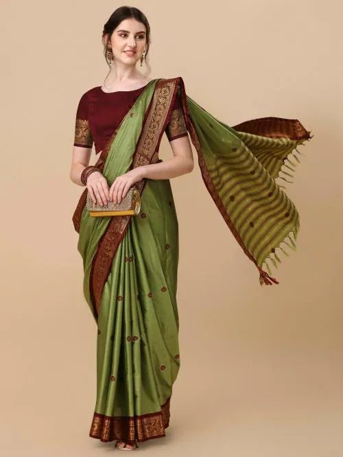 Yourwish Women Light Green Woven Cotton Silk Arani Pattu Saree - JioMart