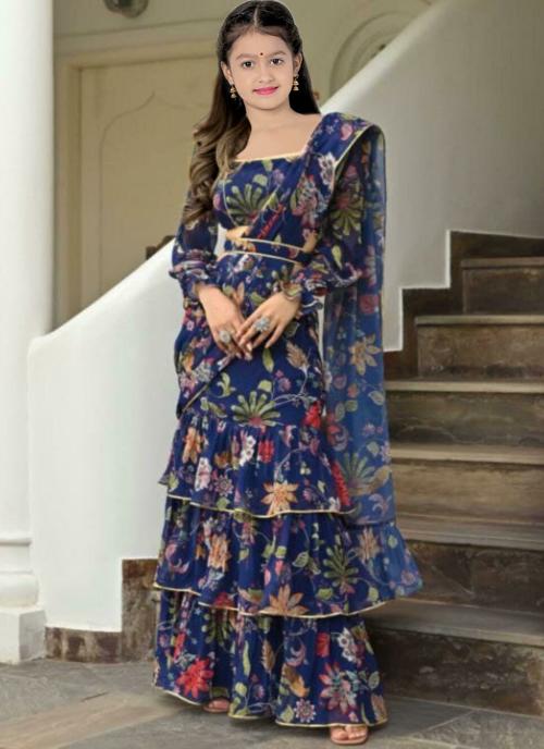Buy Piludi Girls Blue Embroidered Art Silk Lehenga & Choli | Girls ...