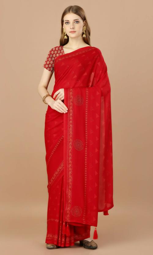 Buy Rekha Maniyar Women's Discharge printed with Swarovski style jari ...