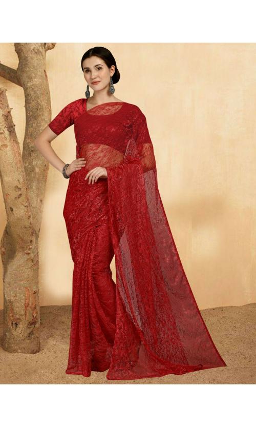 Buy NOPSE Women's Net Jacquard Designer Saree (Aarya Red) Online at ...