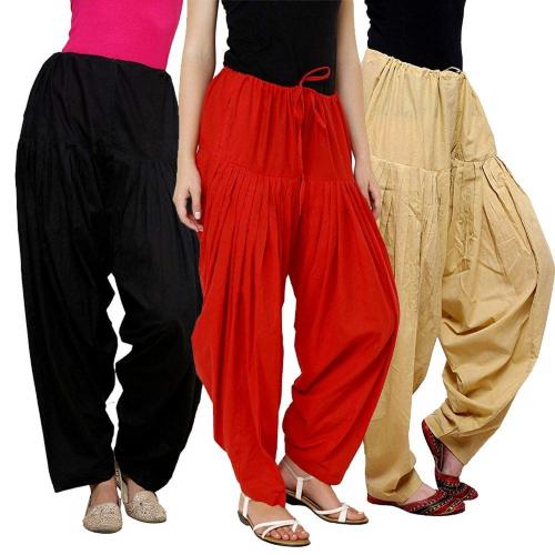 Buy Cotoncroton Creations Combo Pack of Black, Red & Beige Semi Patiala ...