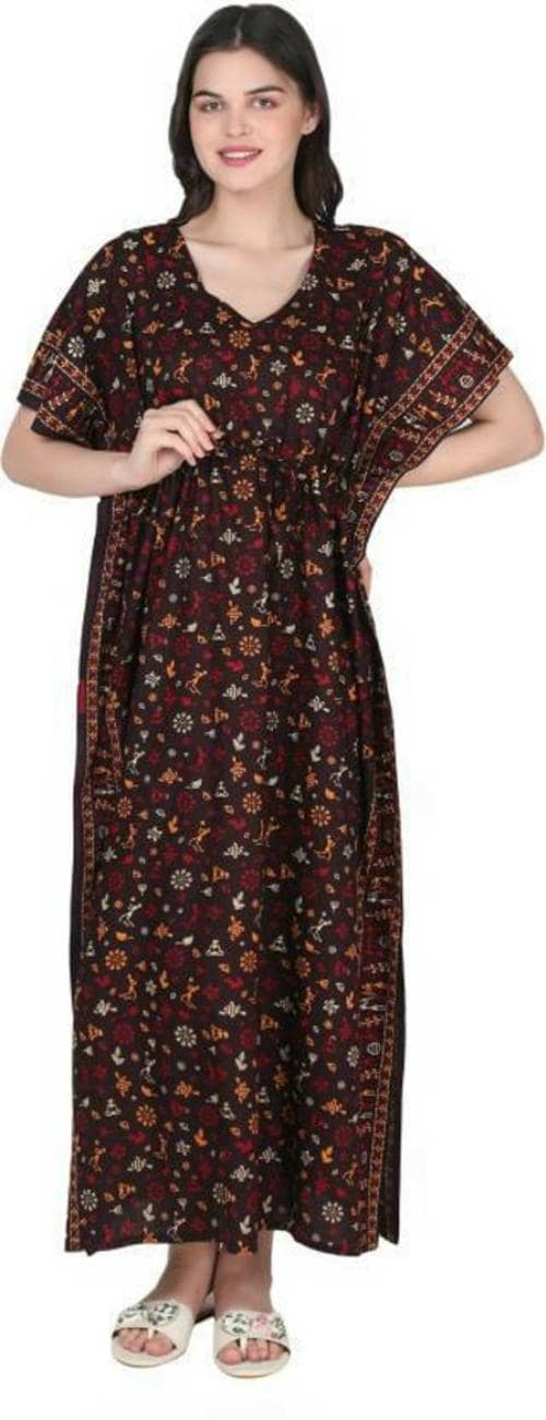 Buy San Apparels Women Brown Self Design Cotton Nighty With Robe Online at Best Prices in India ...