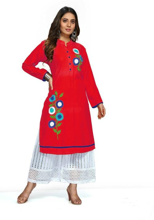 Buy PANGHAT COLLECTION Women Red Embroidered Viscose Rayon Kurta With ...