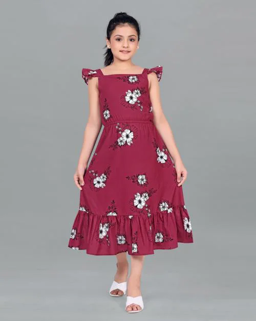 Buy Fashion Dream Girls Maroon Floral Crepe Pack Of 1 Frock | Dresses ...