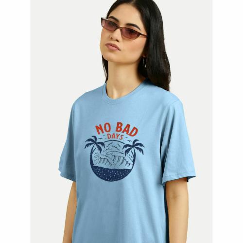 Buy Rad Prix Women Blue Printed Tees No Bad Days- Blue Colour Online at ...