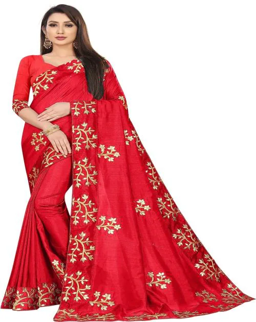 Buy Lady Raiment Embroidered Bollywood Silk Blend Saree (Red) Online at ...