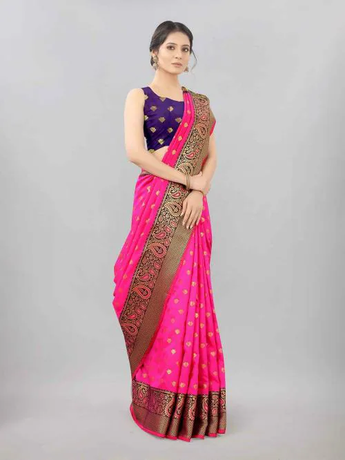Buy Silk Land Women Magenta Woven Design Pure Silk Saree ( One Size) Online at Best Prices in ...