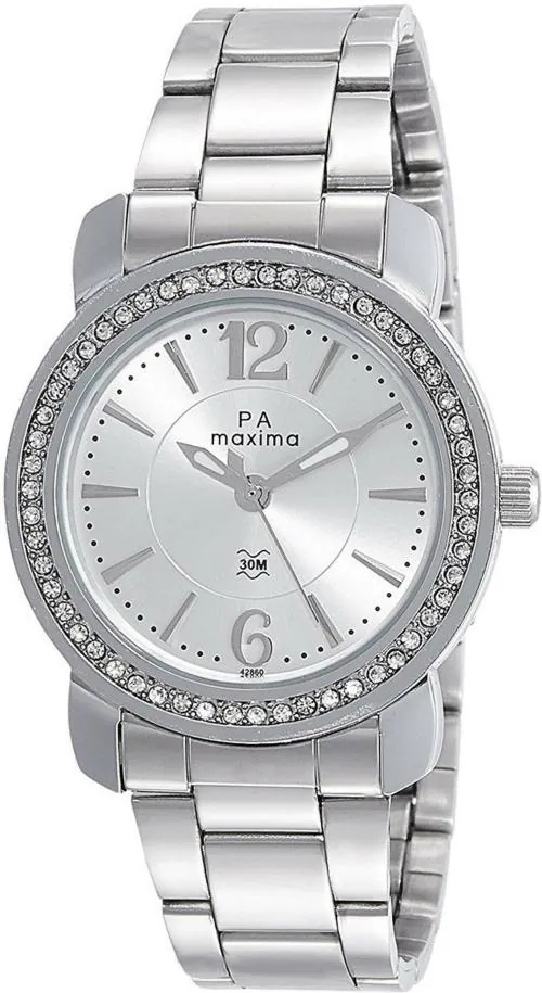 Buy Maxima Analog Silver Dial Silver Strap Watch For Women (42860CMLI ...