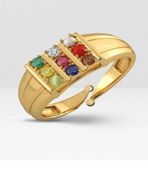 Buy Ceylonmine Brass Multicolor Mens Gold Plated Navratna Ring Online ...
