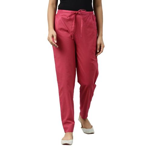 Buy GO COLORS Women Pink Solid 100% Cotton Pants Online at Best Prices ...