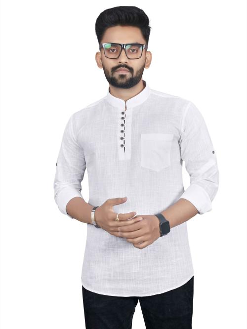 Buy Allan Peter Men White Solid Pure Cotton Single Short Kurta Online ...