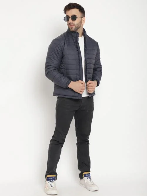 Buy Better Think Men Blue Self Design Nylon Quilted Jacket (L) Online ...