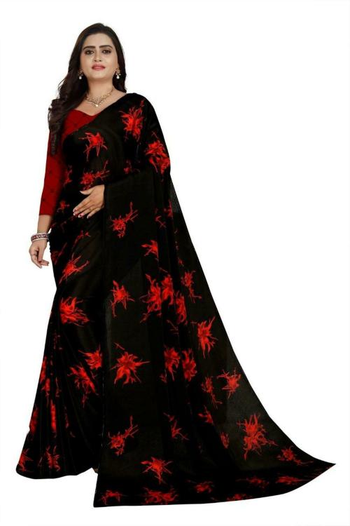 Buy SAREYA VEELA Fashion Women Black Printed Cotton Blend Sarees Online ...