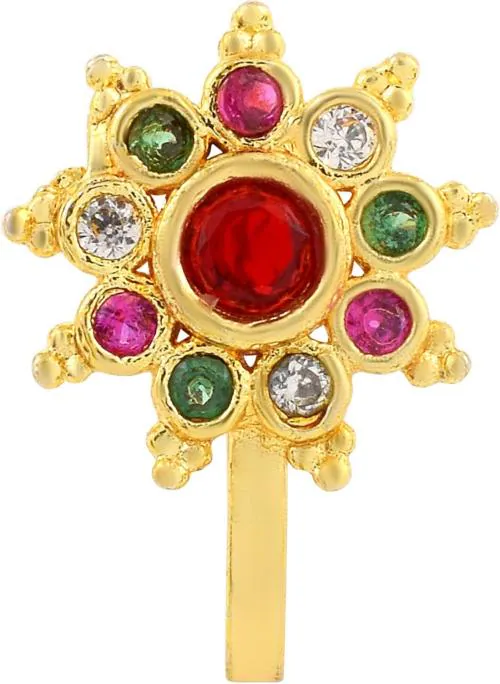 Buy ADMIER Brass Goldplated CZ studded floral design Marathi Nath Press ...