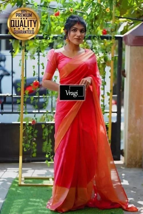 Buy Vragi's Traditional Plain Chiffon Saree With Golden Zari Border Online at Best Prices in ...