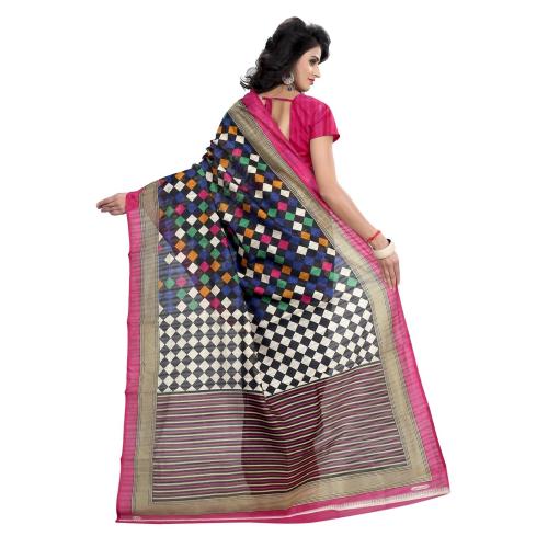 Buy Marabout Women's Beautiful Dark Blue Bhagalpuri Silk Saree With ...