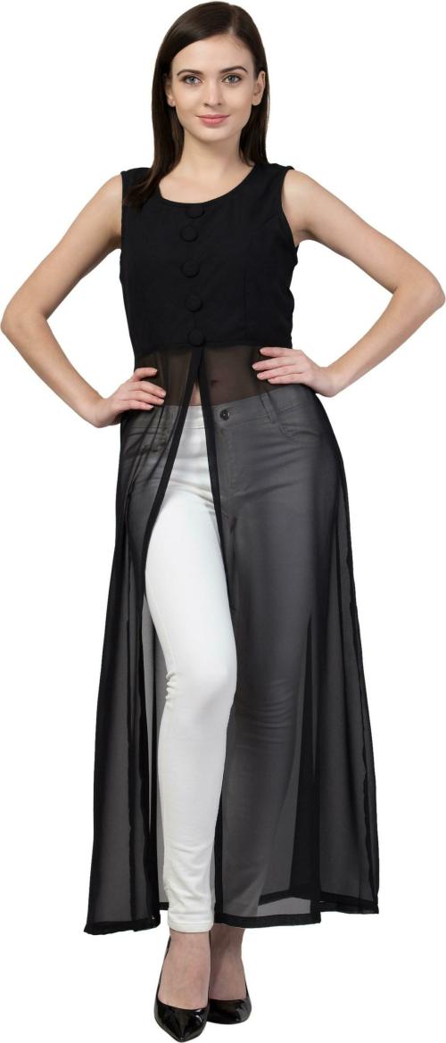 Buy Lilyn Women Black Solid Georgette A-Line Dress (S) Online at Best ...