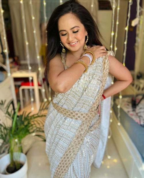 Buy Hari Mirch Women Georgette Grey Color Saree and Embroidery Sequence ...