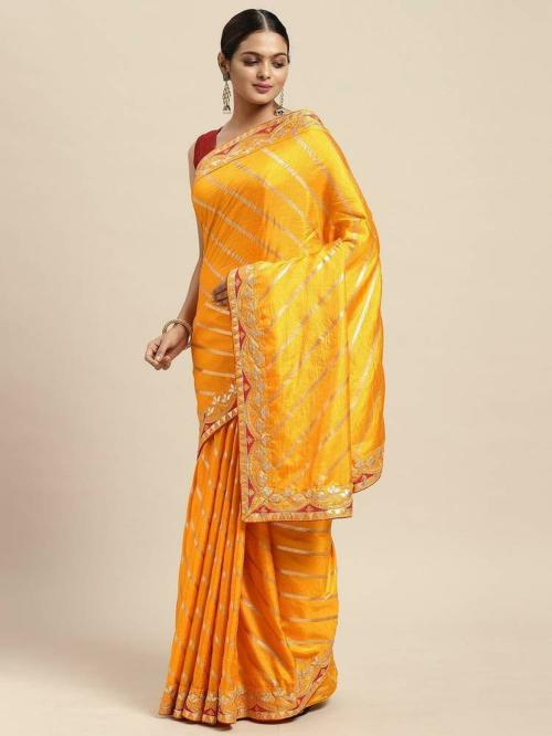 Buy Pandadi Saree Women Yellow Solid Laheria Pure Silk Saree Online at ...