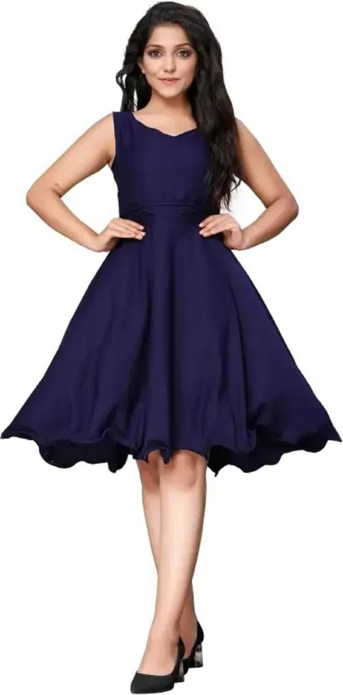 Buy SIPET STYLISH BEAUTIFUL BLUE SOLID DRESS RUFFLED SHORT DRESS IN ...