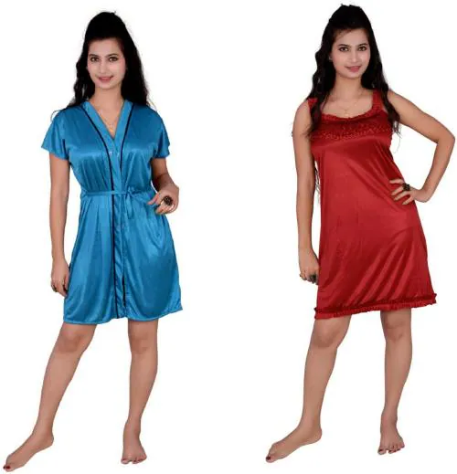 Buy Natkhat Radha Women Solid Satin Pack Of 2 Babydoll (Free Size ...