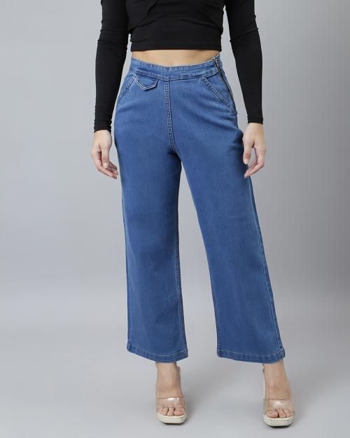 Buy Guti Women High Rise Ankle Length Blue Flared Jeans Online at Best ...