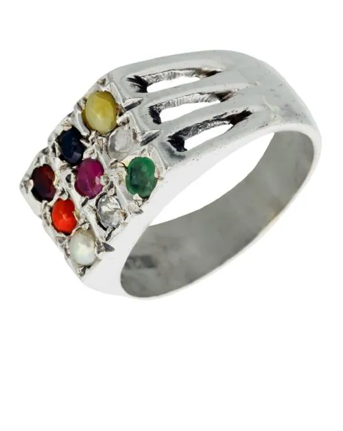 Buy Ceylonmine Natural Navratna Ring Original Silver Crystal Silver ...