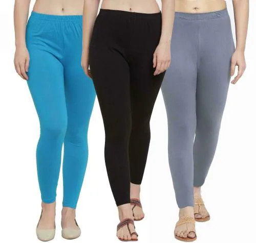 Buy Swastik Stuffs Women Sky Blue, Black, Grey Solid Cotton Blend and Lycra Blend (Pack of 3 ...