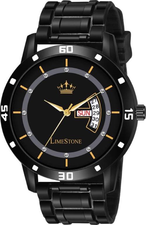 Buy Limestone Black Chain Strap Day and Date Functioning Moon Phase ...