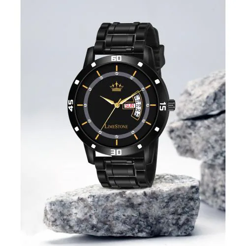 Buy Limestone Black Chain Strap Day and Date Functioning Moon Phase ...