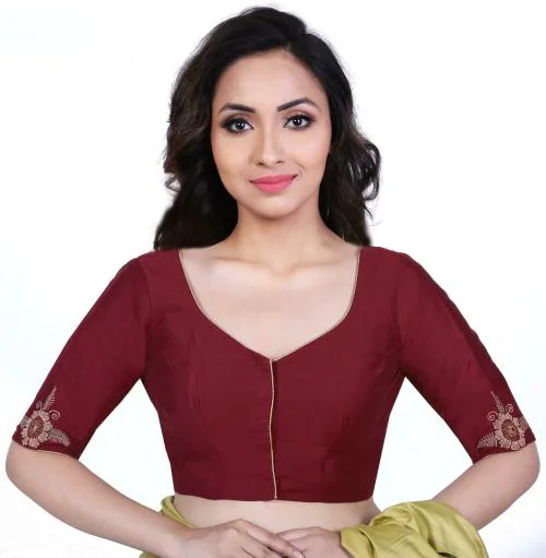 Buy RENE Women Maroon Woven Design 100% Cotton Blouse Online at Best ...