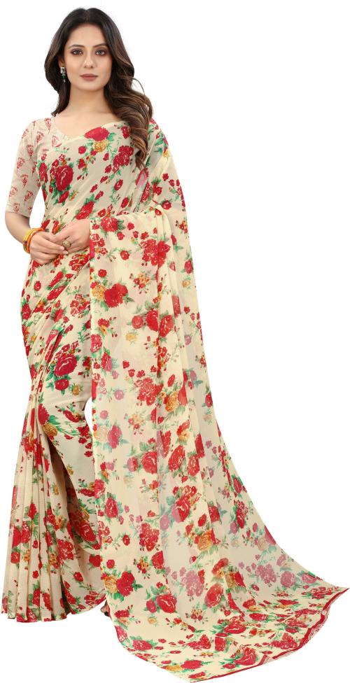 Buy NISHA CREATION Women Multicolor Floral Chiffon Single Saree Online ...